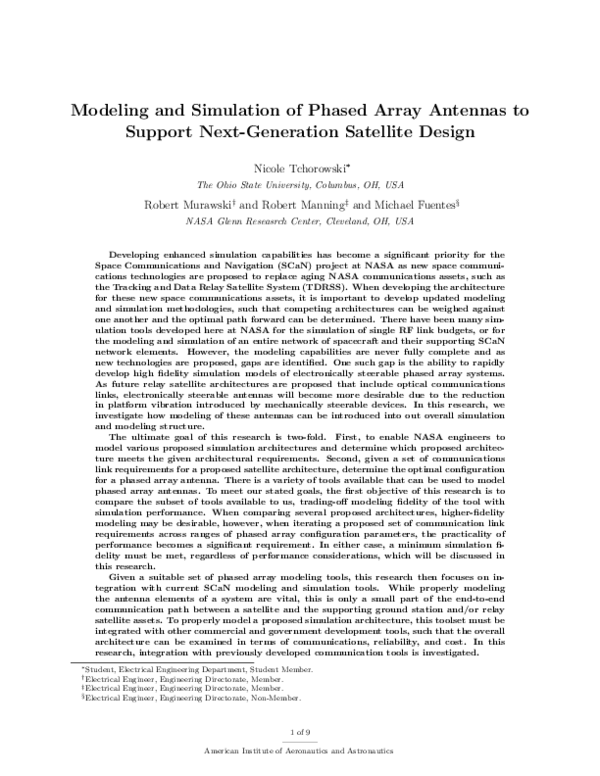 (PDF) Modeling and Simulation of Phased Array Antennas to Support Next-Generation Satellite Design