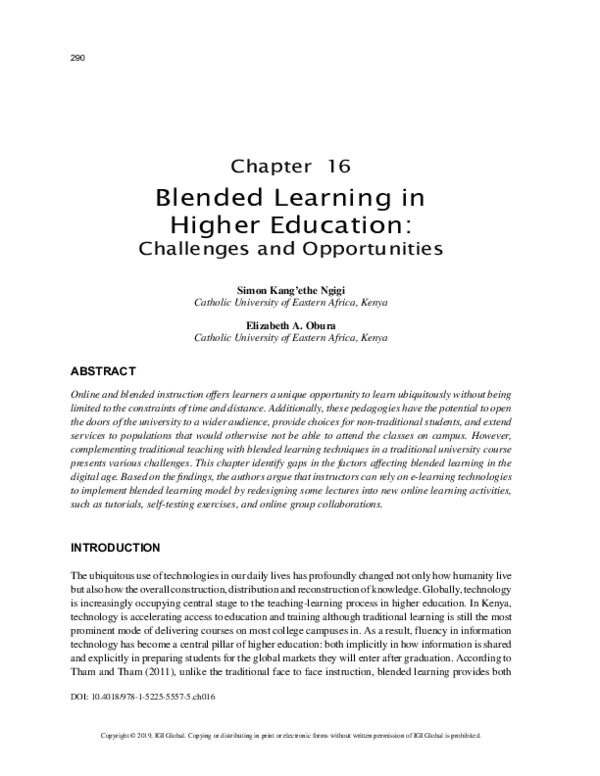 (PDF) Blended Learning in Higher Education Challenges and Opportunities