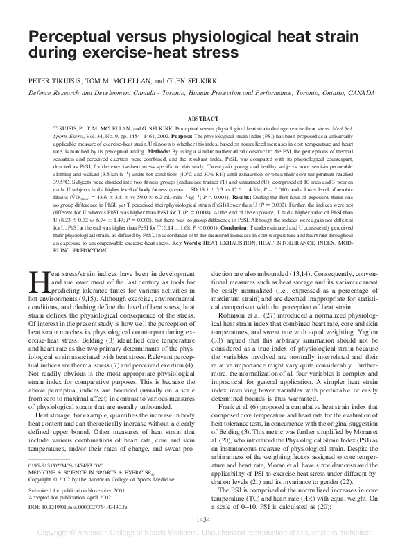 (PDF) Perceptual versus physiological heat strain during exercise-heat ...