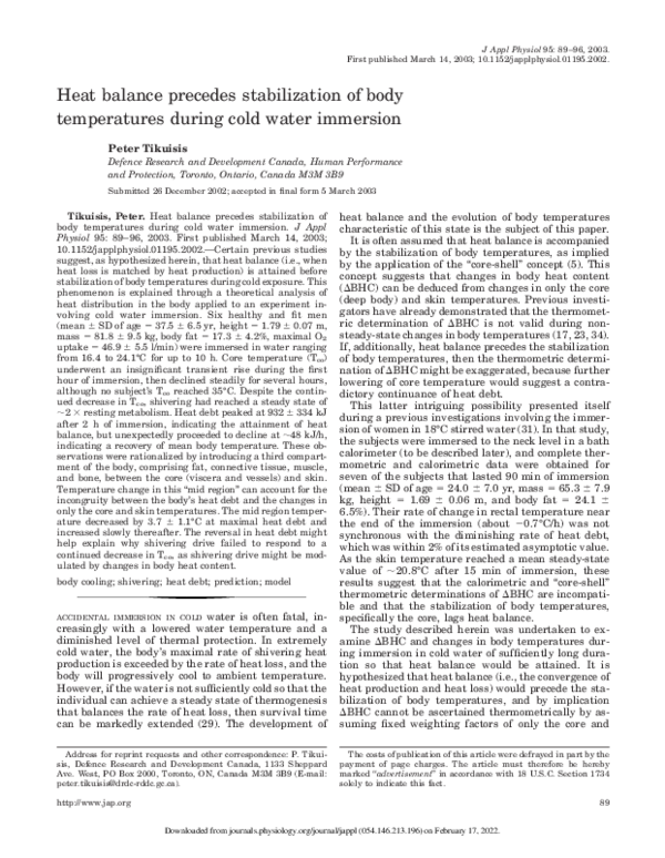 (PDF) Heat balance precedes stabilization of body temperatures during ...