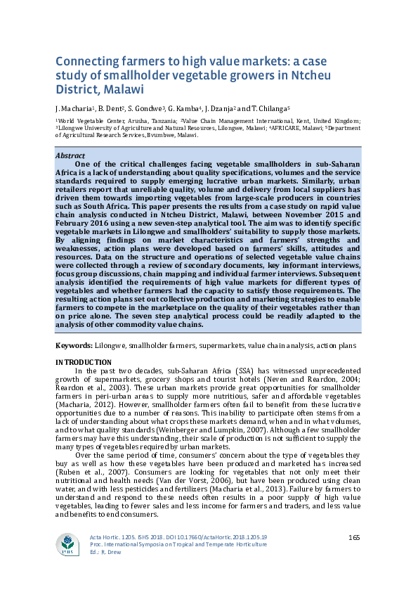 (PDF) Connecting farmers to high value markets: a case study of ...