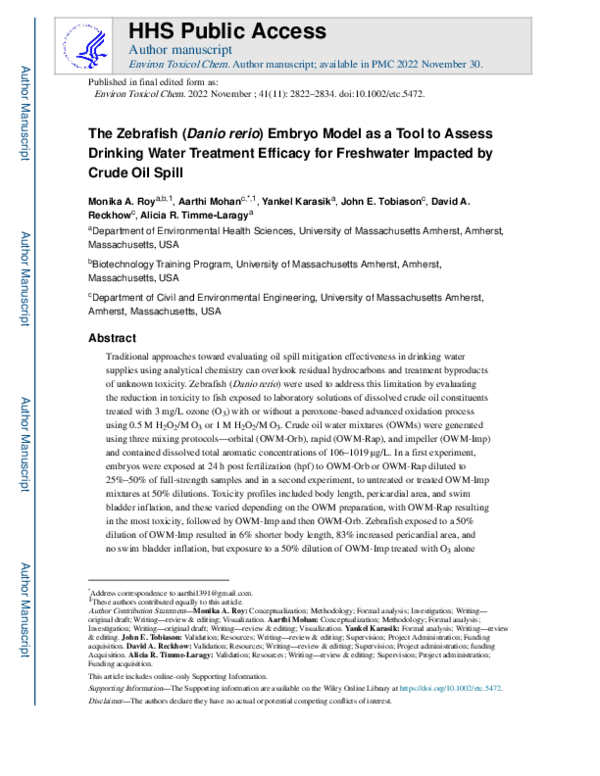 (PDF) The Zebrafish ( Danio rerio ) Embryo Model as a Tool to Assess ...