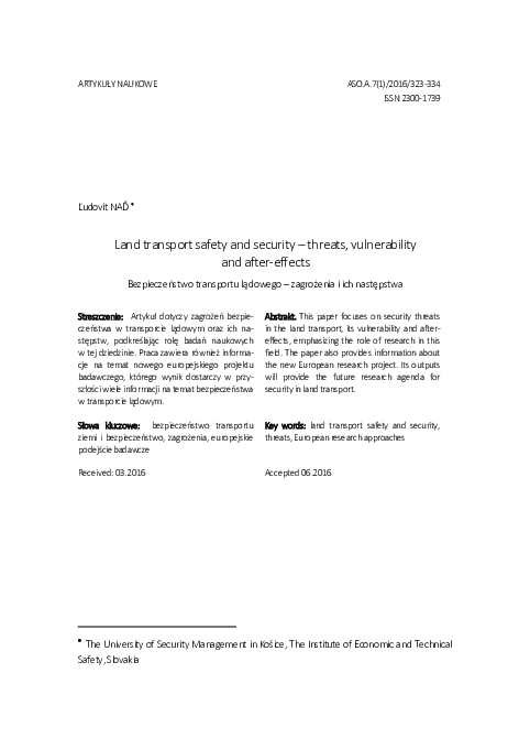 (PDF) Land transport safety and security - threats, vulnerability and ...