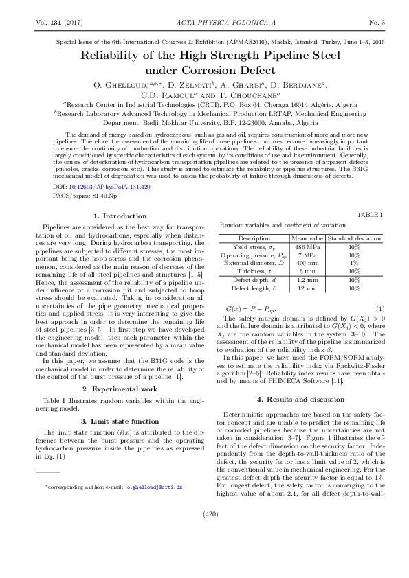 (PDF) Reliability of the High Strength Pipeline Steel under Corrosion ...