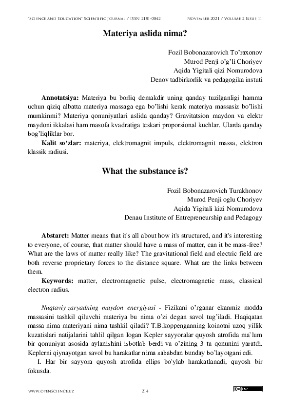 (PDF) Materiya aslida nima