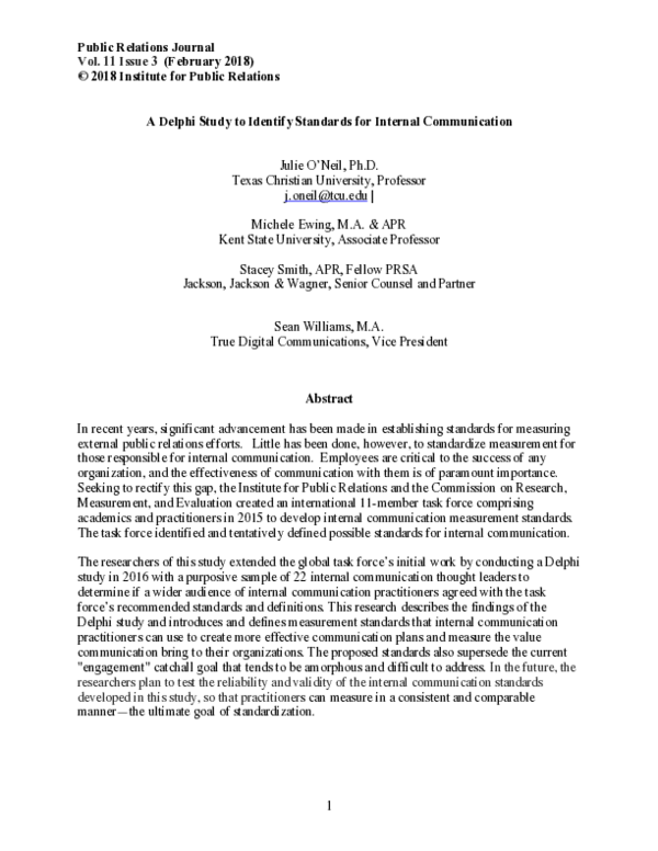 (PDF) A Delphi Study to Identify Standards for Internal Communication