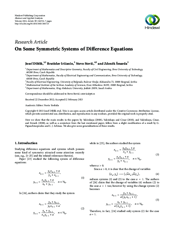 (PDF) On Some Symmetric Systems of Difference Equations