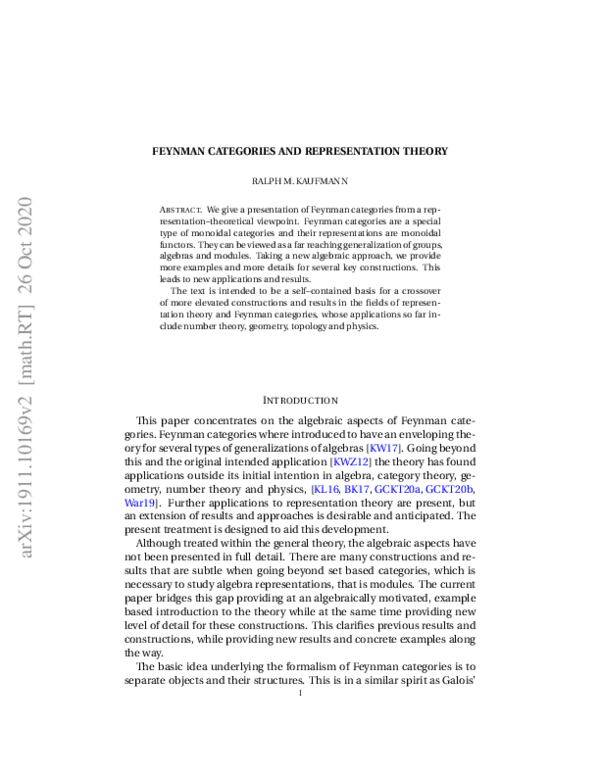 (PDF) Feynman categories and Representation Theory