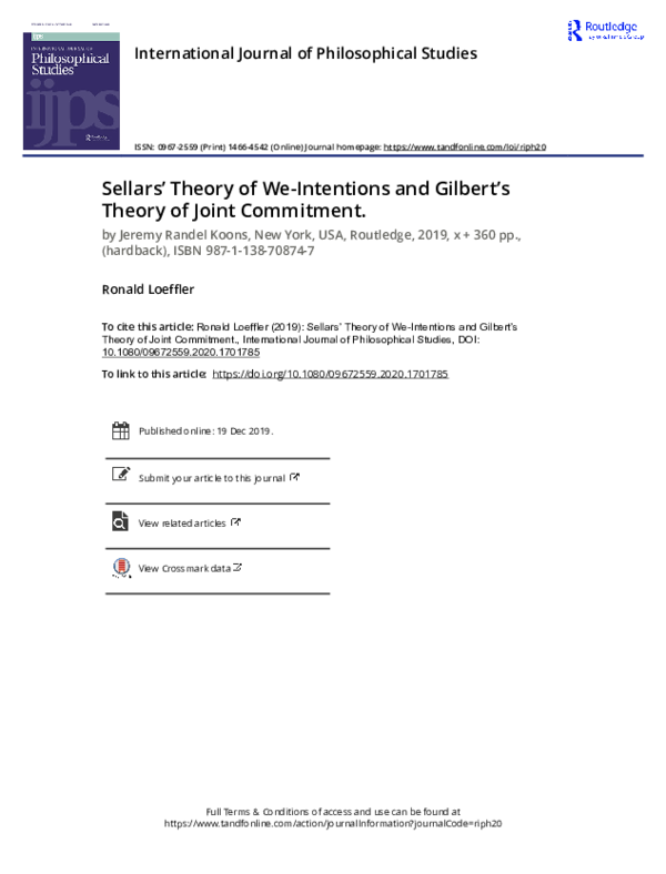 (PDF) Sellars’ Theory of We-Intentions and Gilbert’s Theory of Joint ...