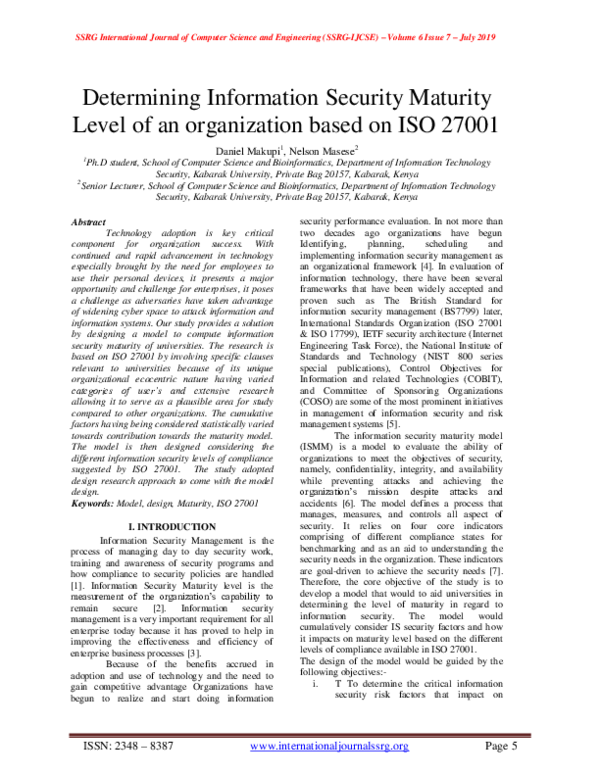 (PDF) Determining Information Security Maturity Level of an ...