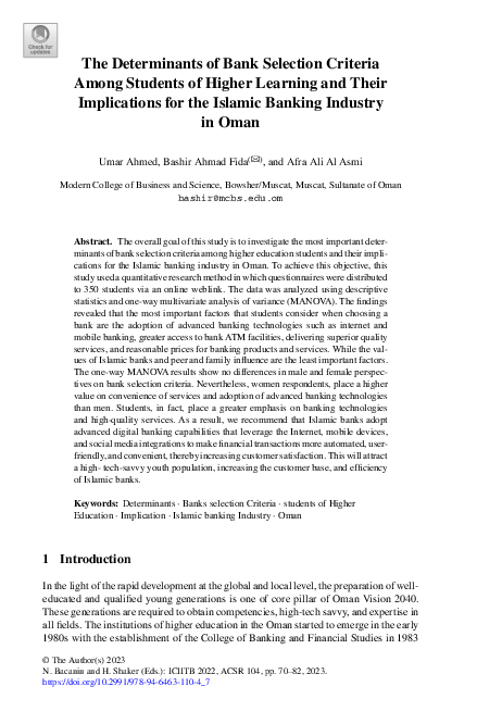 (PDF) The Determinants of Bank Selection Criteria Among Students of ...