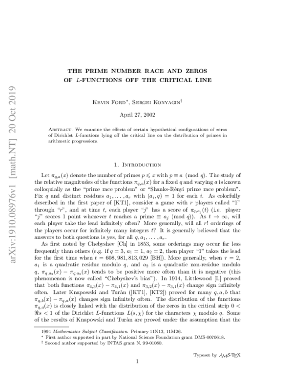 Pdf The Prime Number Race And Zeros Of Dirichlet L Functions Off The Critical Line Iii