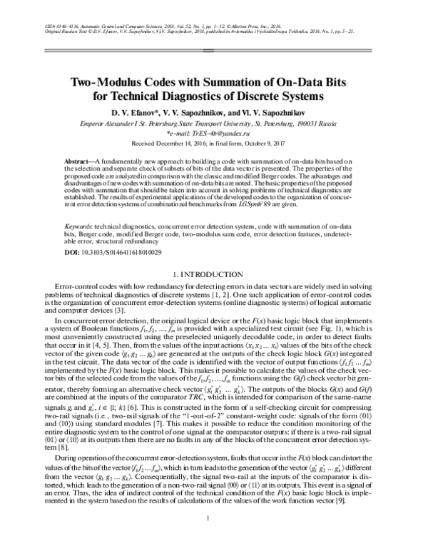 (PDF) Two-Modulus Codes with Summation of On-Data Bits for Technical ...