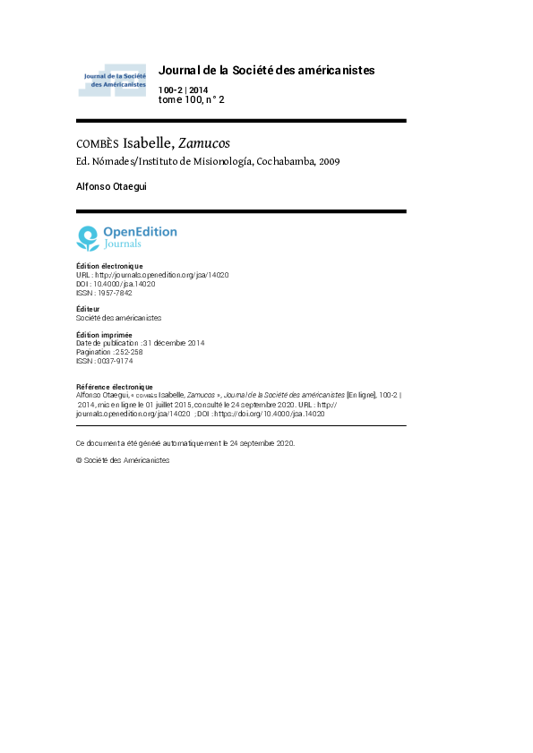 (PDF) Combès Isabelle, Zamucos