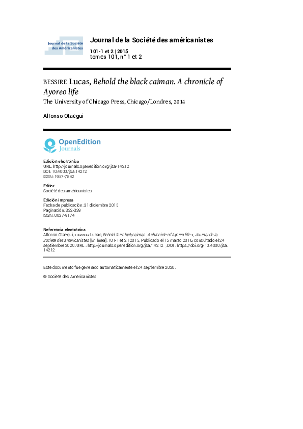 (PDF) Bessire Lucas, Behold the black caiman. A chronicle of Ayoreo life