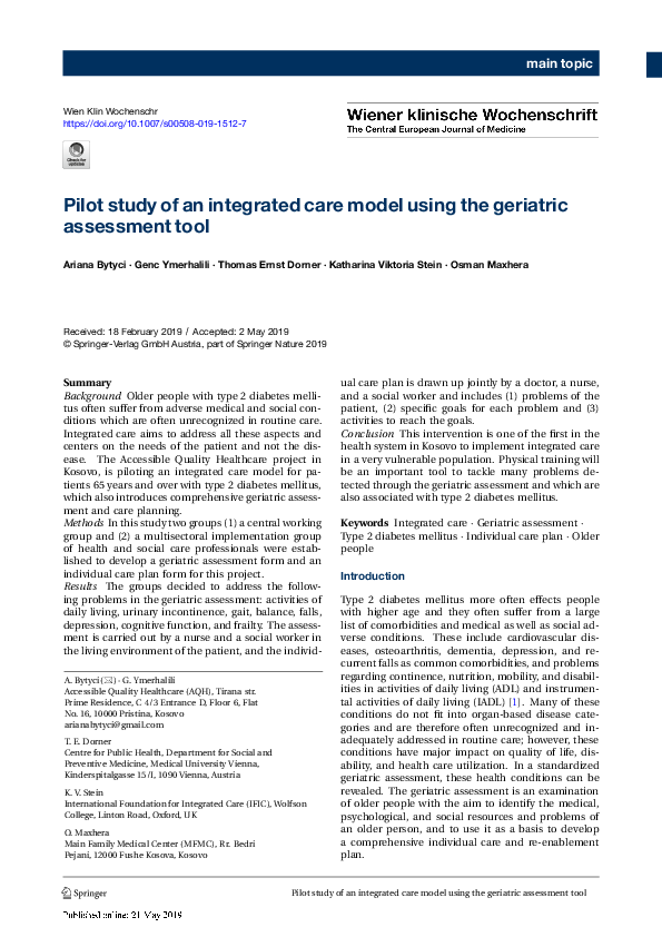 (PDF) Pilot study of an integrated care model using the geriatric ...