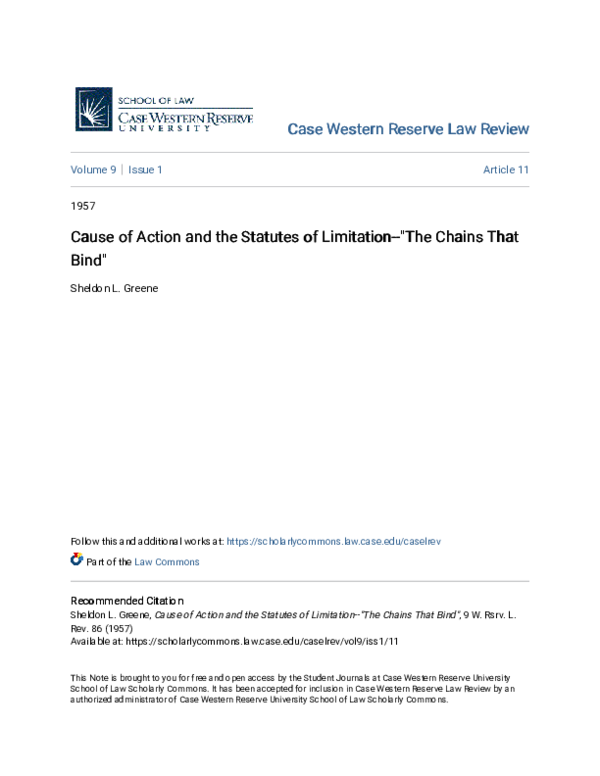 (PDF) Cause of Action and the Statutes of Limitation--"The Chains That Bind