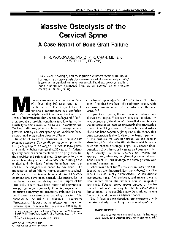 (PDF) Massive Osteolysis of the Cervical Spine A Case Report of Bone ...