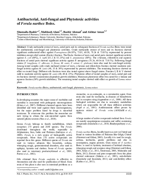 (PDF) Antibacterial, anti-fungal and phytotoxic activities of Ferula ...