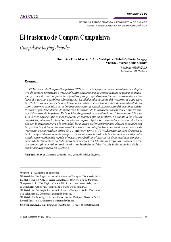 Pdf El Trastorno De Compra Compulsiva