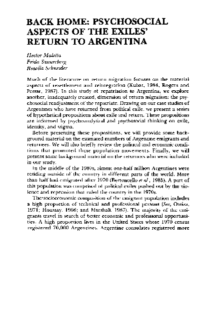 (PDF) Back Home: Psychosocial Aspects of the Exiles' Return to Argentina