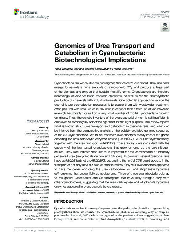 (PDF) Genomics of Urea Transport and Catabolism in Cyanobacteria ...