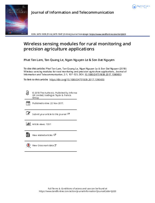 Pdf Wireless Sensing Modules For Rural Monitoring And Precision Agriculture Applications