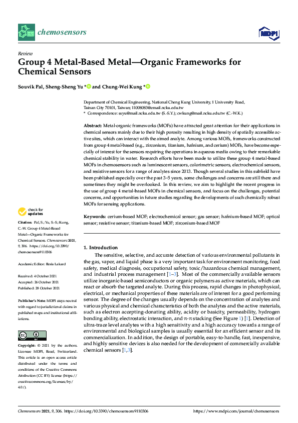 (PDF) Group 4 Metal-Based Metal—Organic Frameworks for Chemical Sensors