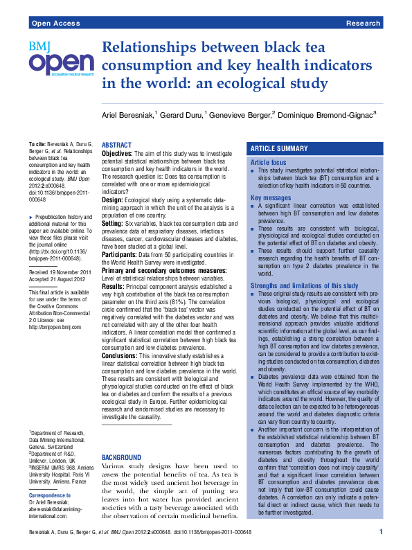 (PDF) Relationships between black tea consumption and key health ...