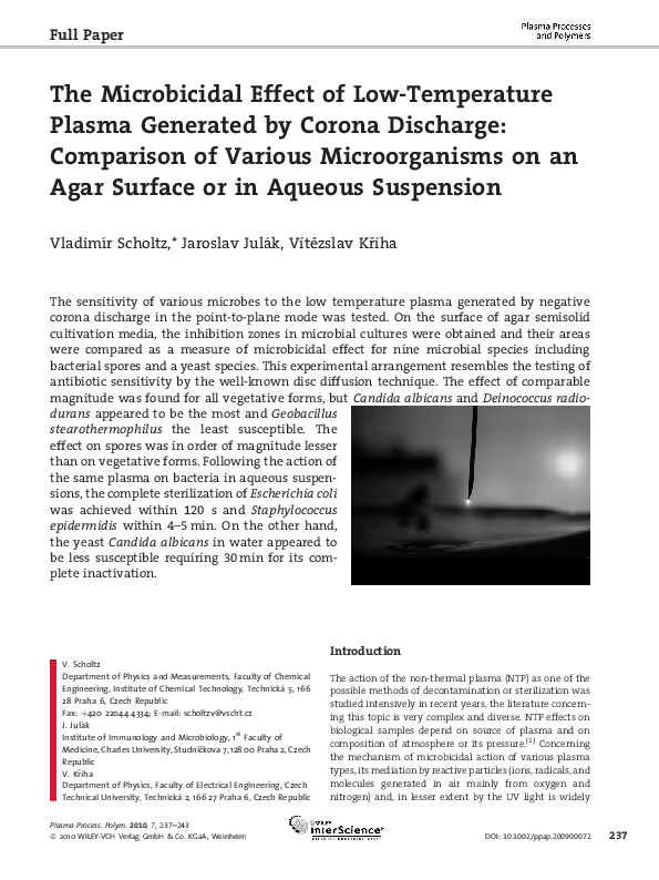 (PDF) The Microbicidal Effect of Low-Temperature Plasma Generated by ...