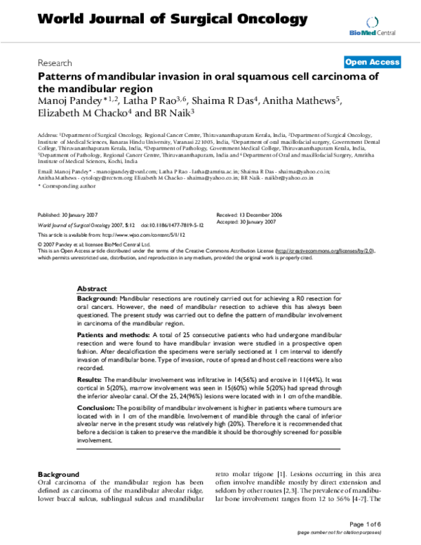 (PDF) Patterns of mandibular invasion in oral squamous cell carcinoma ...