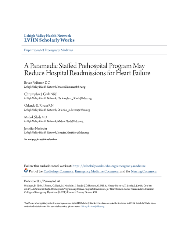 (PDF) A Paramedic Staffed Prehospital Program May Reduce Hospital ...