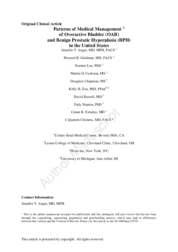 (PDF) Patterns of medical management of overactive bladder (OAB) and benign prostatic ...