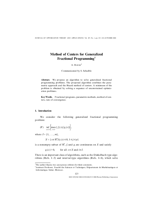 (PDF) Algorithm for Solving Generalized Fractional Programming