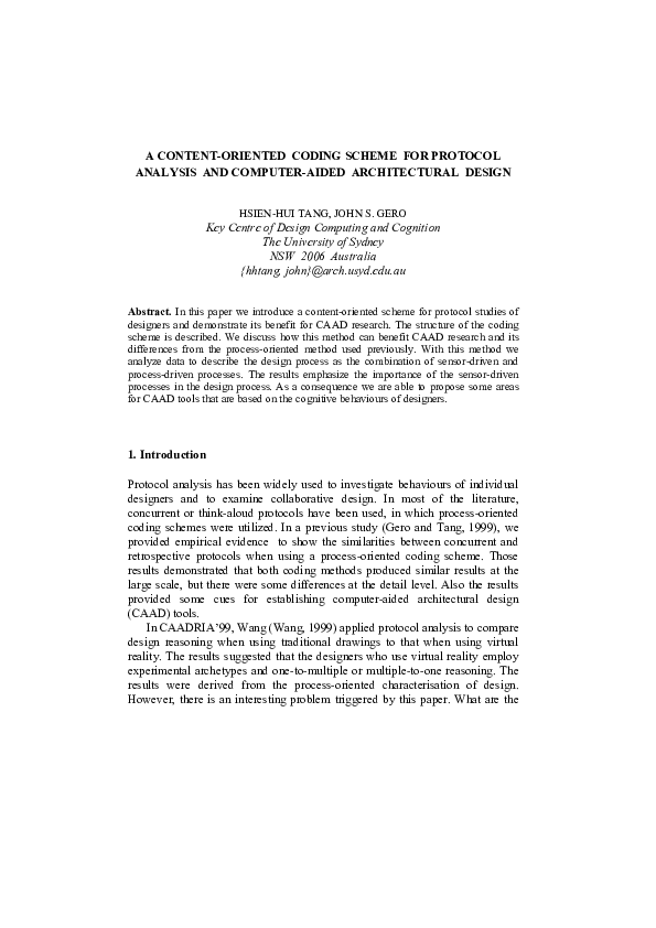 Pdf A Content Oriented Coding Scheme For Protocol Analysis And Computer Aided Architectural Design