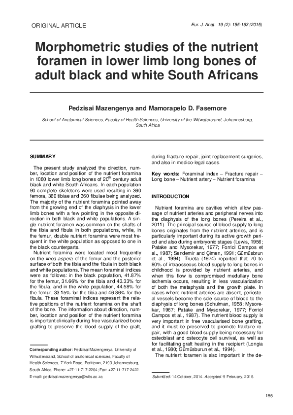(PDF) Morphometric studies of the nutrient foramen in lower limb long ...
