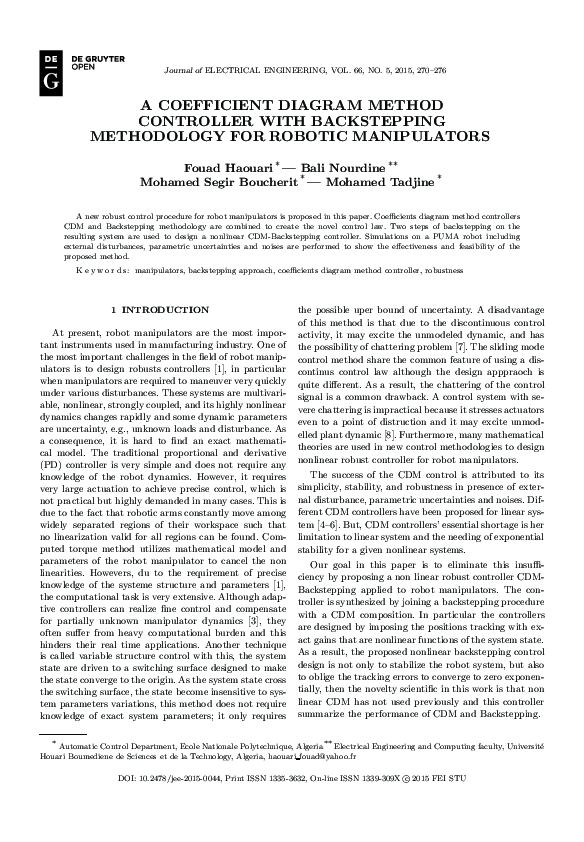 (PDF) A Coefficient Diagram Method Controller with Backstepping Methodology for Robotic Manipulators
