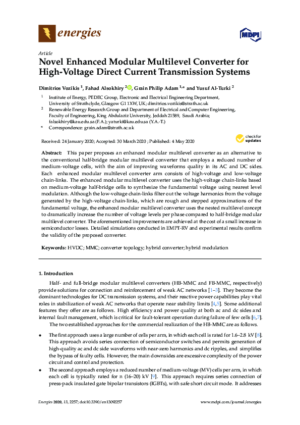 (PDF) Novel Enhanced Modular Multilevel Converter for High-Voltage ...