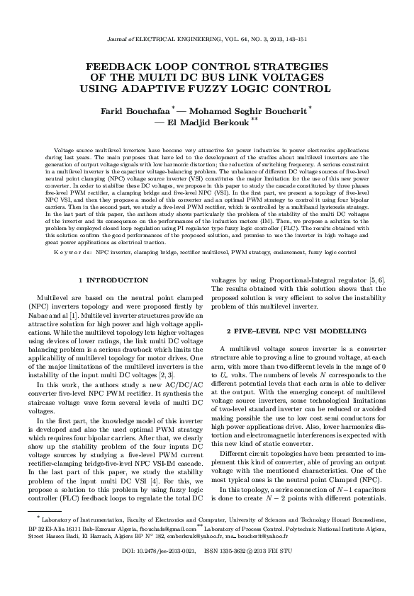 (PDF) Adaptive Fuzzy Control for Multilevel Inverter Voltage Balancing