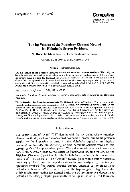 (PDF) The hp-version of the boundary element method for Helmholtz screen problems