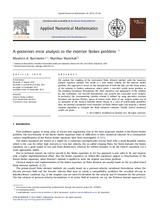 Pdf A Posteriori Error Analysis To The Exterior Stokes Problem