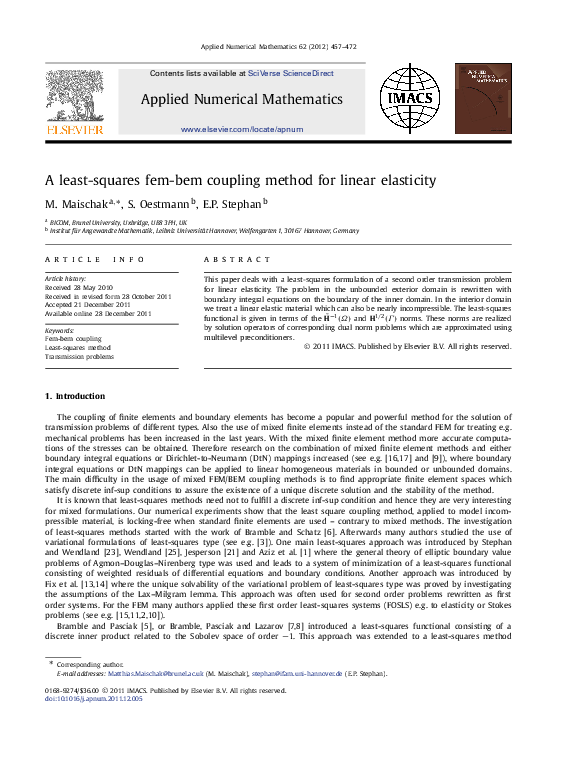 (PDF) A least-squares fem-bem coupling method for linear elasticity