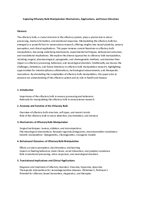 (DOC) Exploring Olfactory Bulb Manipulation: Mechanisms, Applications ...
