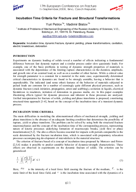 (PDF) Incubation Time Criteria for Fracture and Structural Transformations