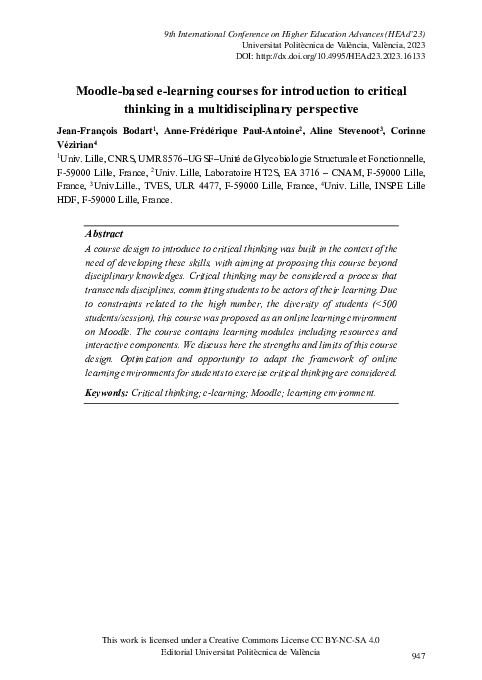 (PDF) Moodle-based e-learning courses for introduction to critical thinking in a ...