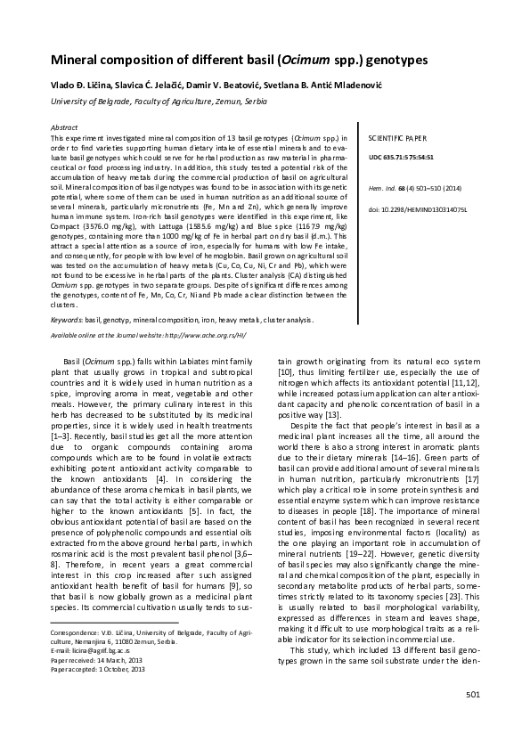 (PDF) Mineral composition of different basil (Ocimum spp.) genotypes