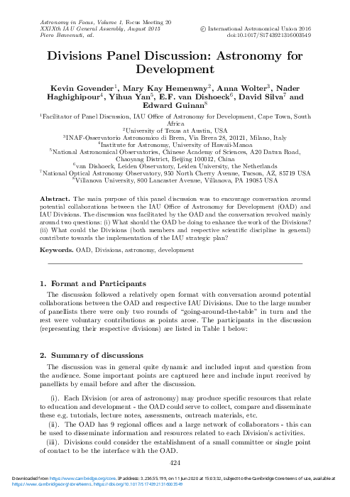(PDF) Divisions Panel Discussion: Astronomy for Development