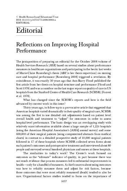 (PDF) Reflections on Improving Hospital Performance