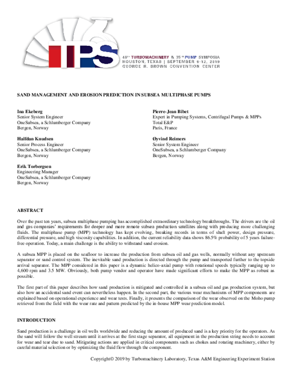 (PDF) Sand management and erosion prediction in subsea multiphase pumps