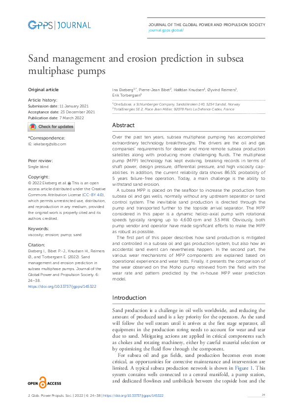 (PDF) Sand management and erosion prediction in subsea multiphase pumps
